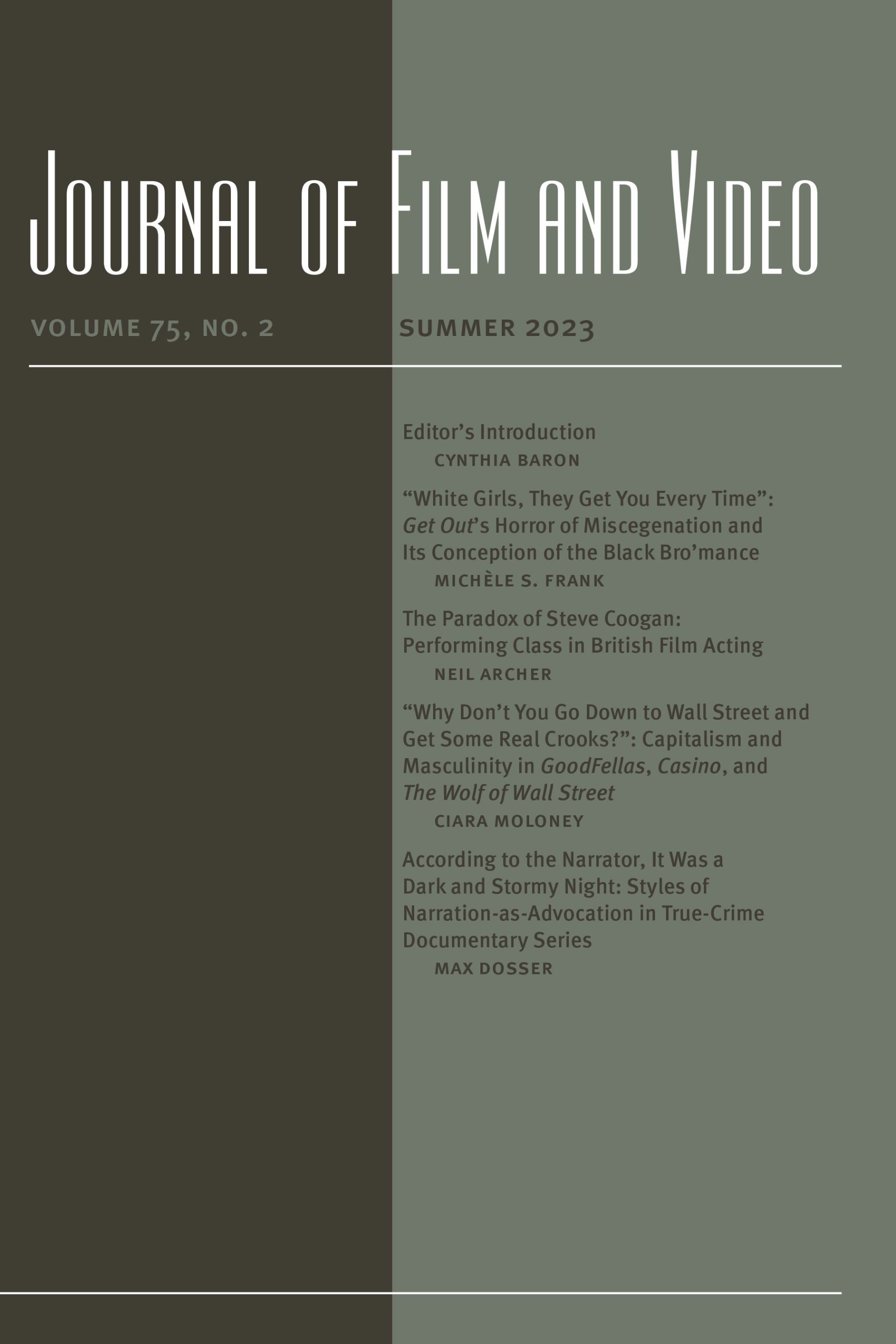 Announcing the new editor of Journal of Film and Video - Illinois Press ...